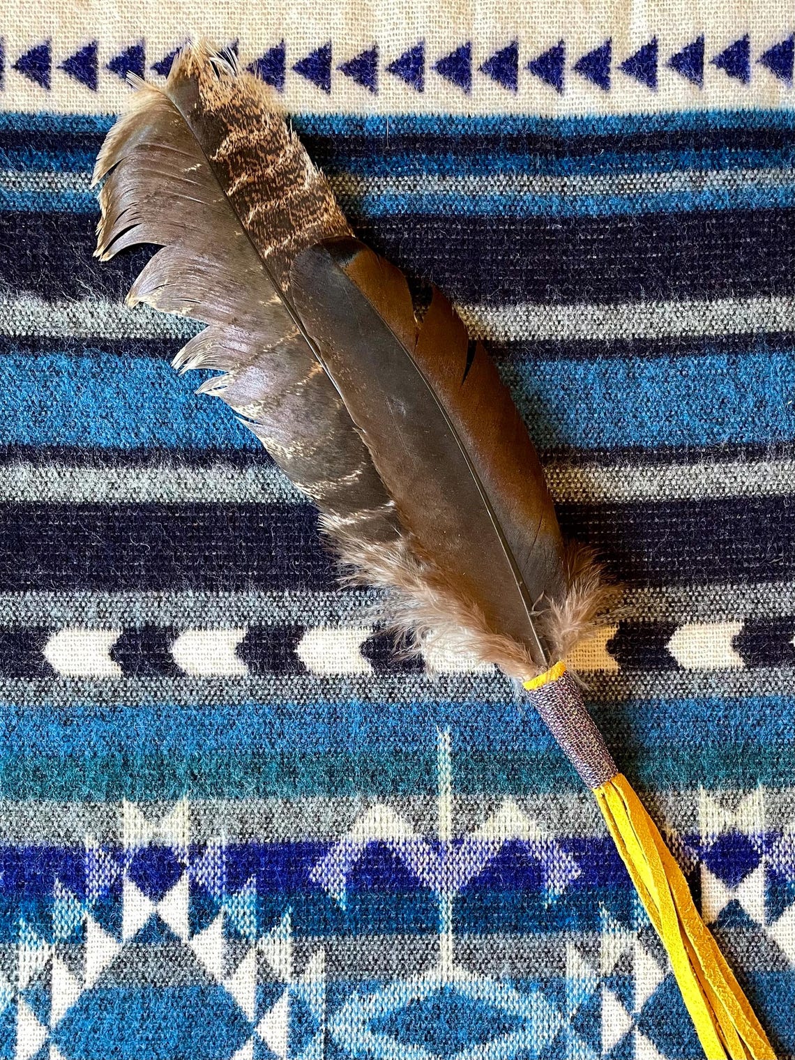 Smudge Feather With Beaded Buckskin Handle; Native Made by Cree ...