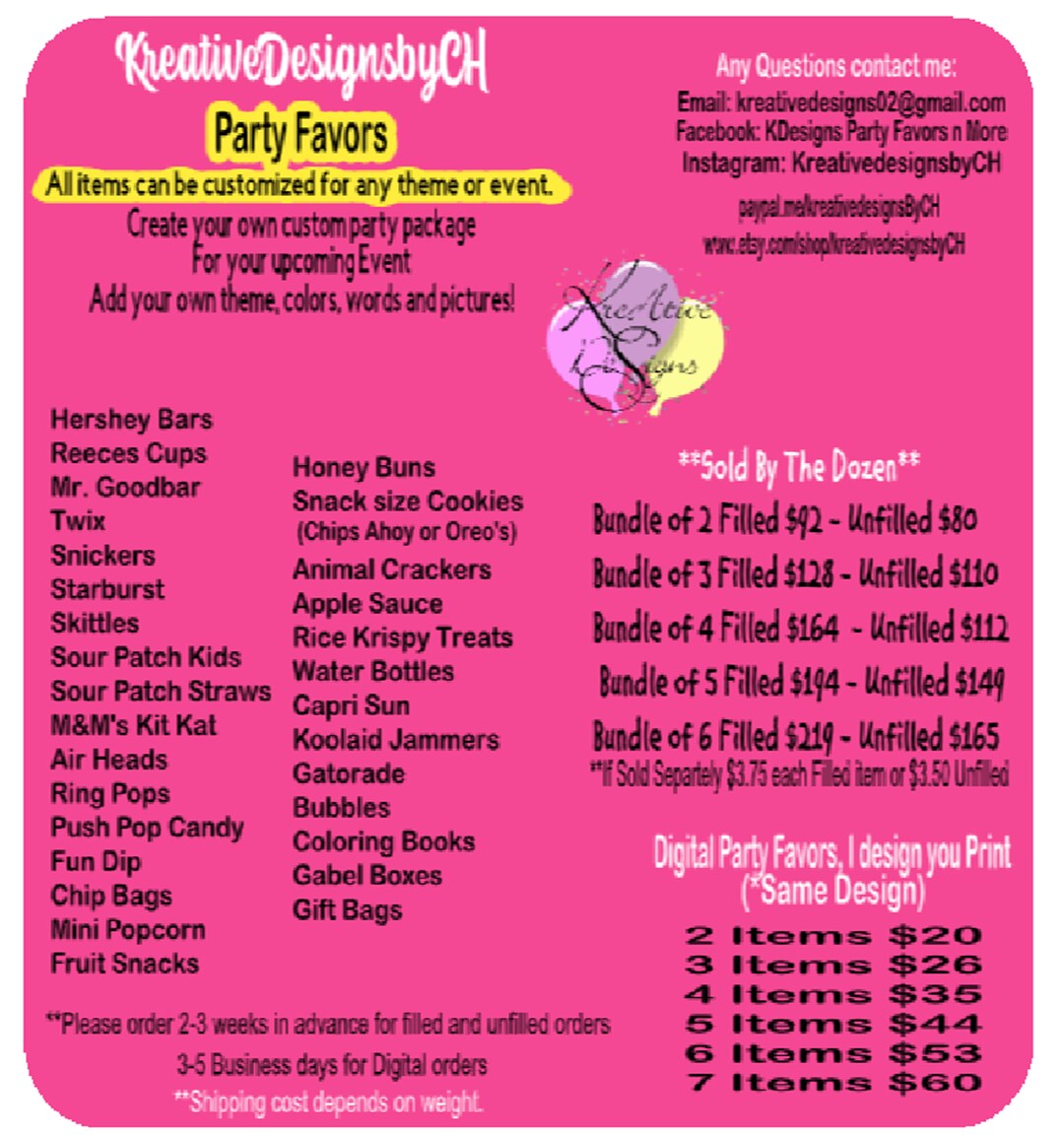 Party Favor Package Custom Party Favors Any THEME any OCASSION - Etsy