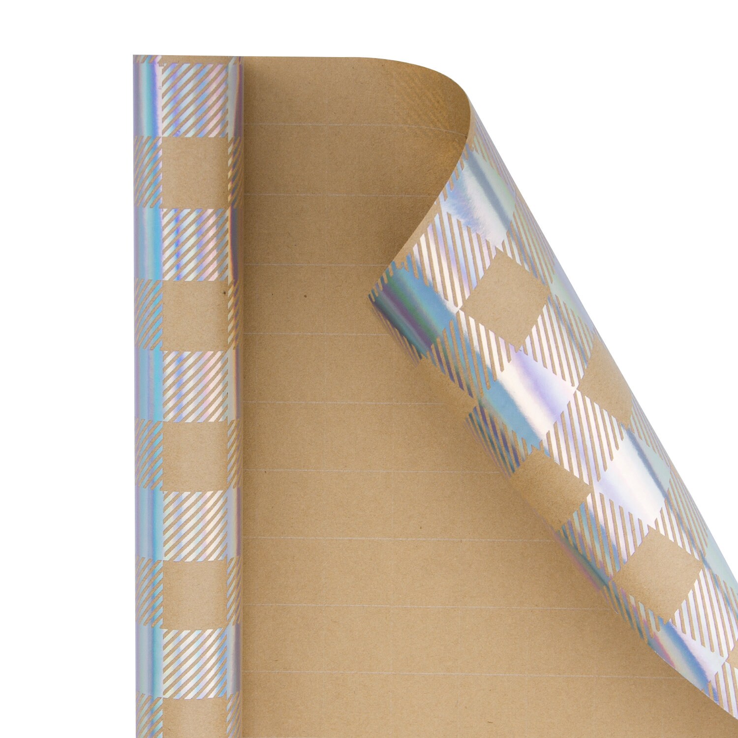 Iridescent Silver Foil Plaid Kraft Wrapping Paper Roll | Etsy