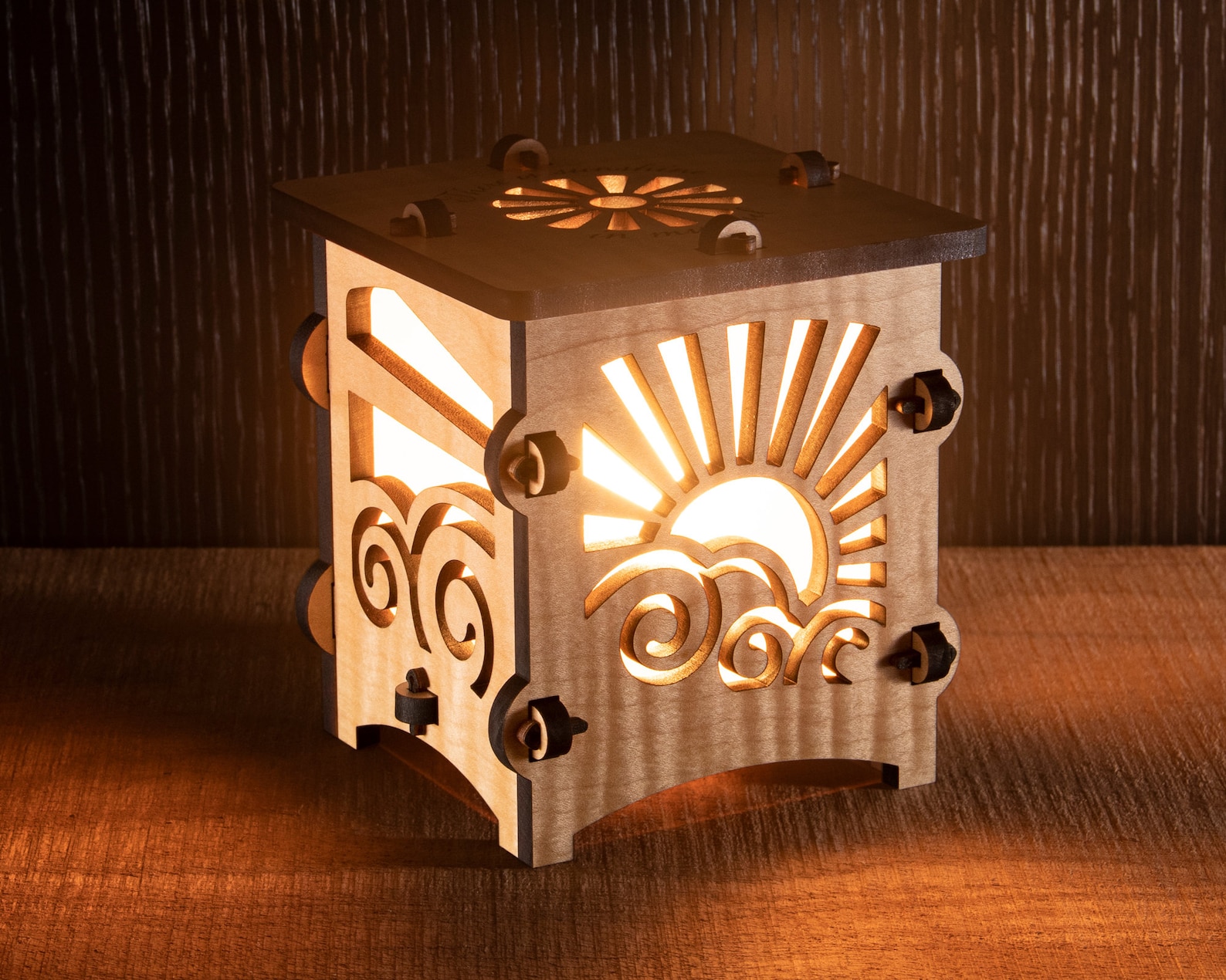 Sunburst Art Deco Wooden Lamp Laser Cut Solid Wood Lantern - Etsy