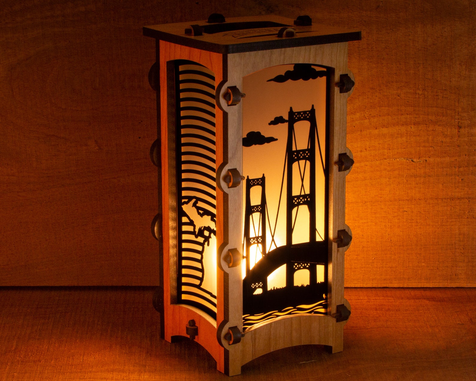 Mackinac Bridge Michigan Wood Statement Lantern, Unique Lantern Made ...