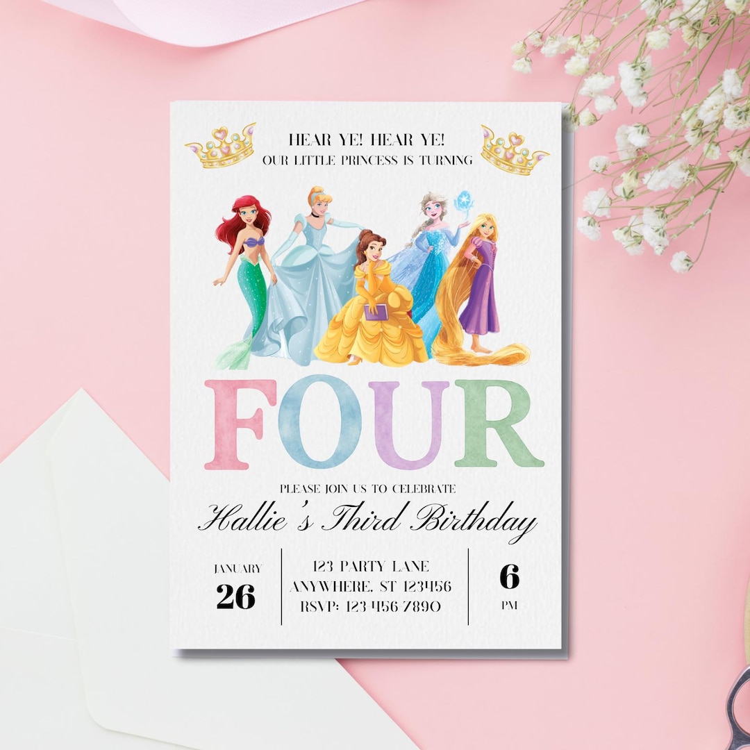 Princess 4th Birthday Invitation: Editable Crown Design (digital ...