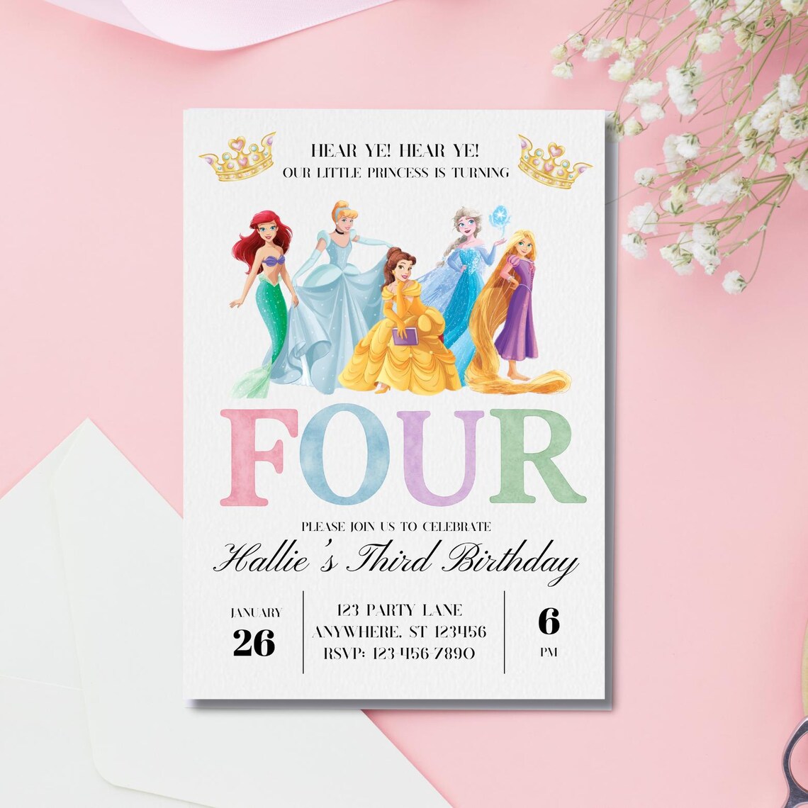 Princess 4th Birthday Invitation: Editable Crown Design (digital ...