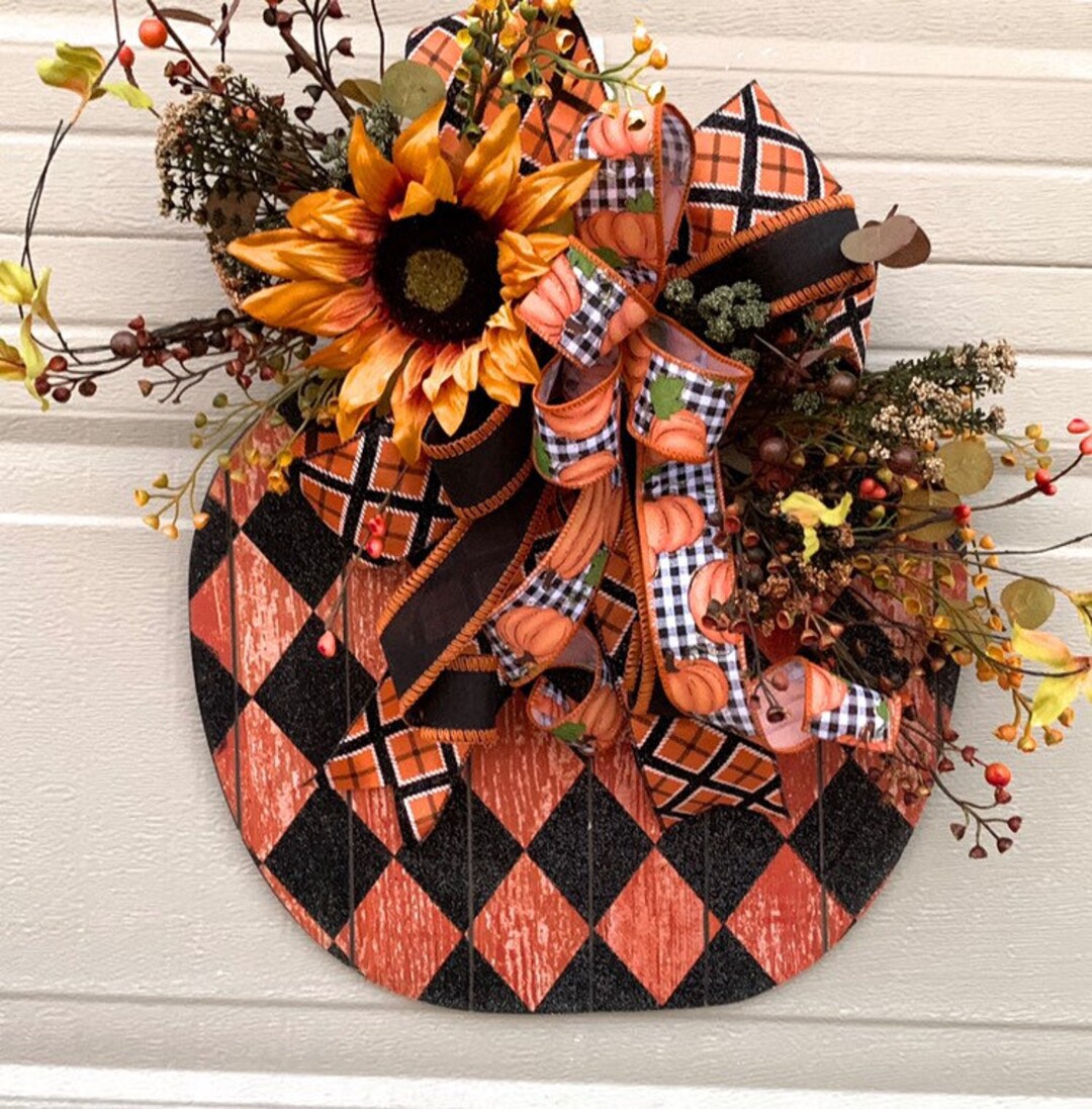 Fall Harlequin Pumpkin, Pumpkin Door Hanger, Harlequin Door Hanger ...