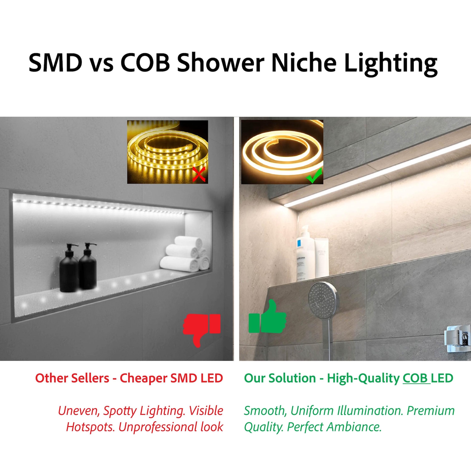 RGB Waterproof LED Shower Niche Lighting Kit – Easy Install, No ...