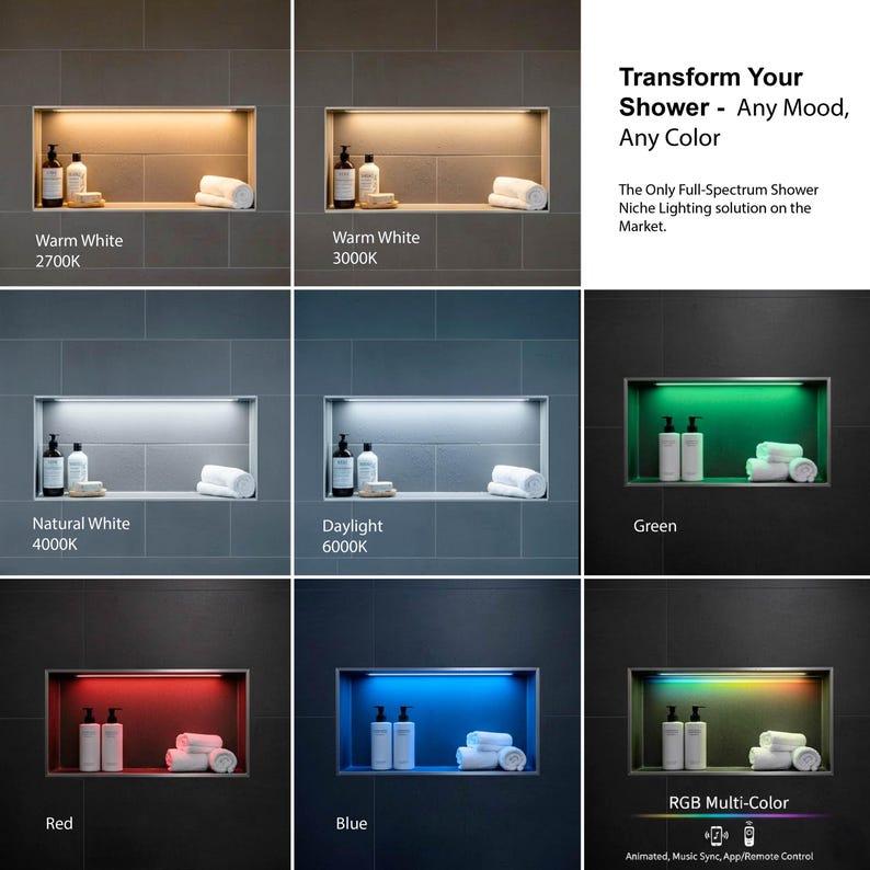 RGB Waterproof LED Shower Niche Lighting Kit – Easy Install, No ...