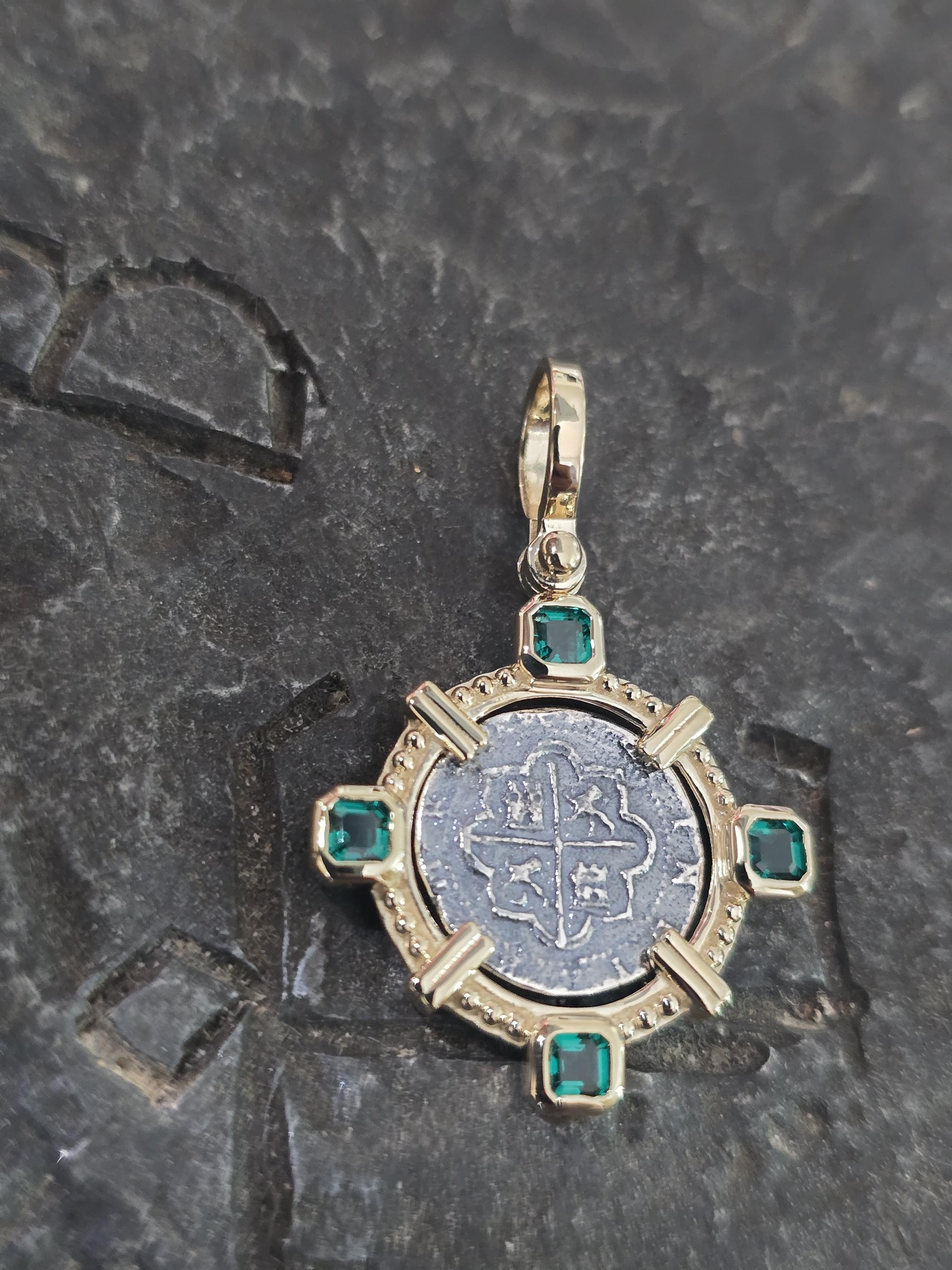 Atocha 14kt Gold Overlay Green Emerald Cut Topaz Treasure Coin Pendant ...