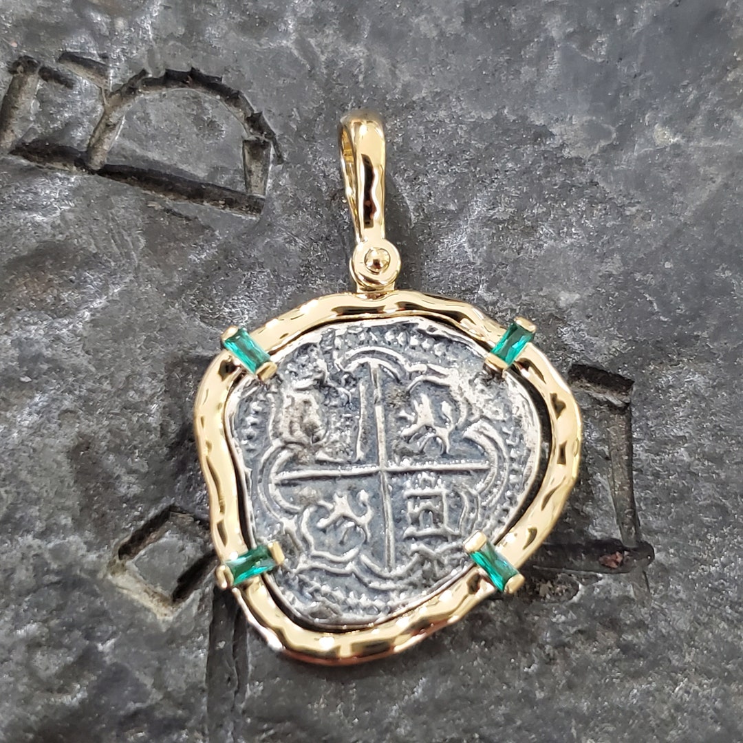 Atocha 14kt Gold Overlay Silver Treasure Coin Pendant Shipwreck Pirate ...