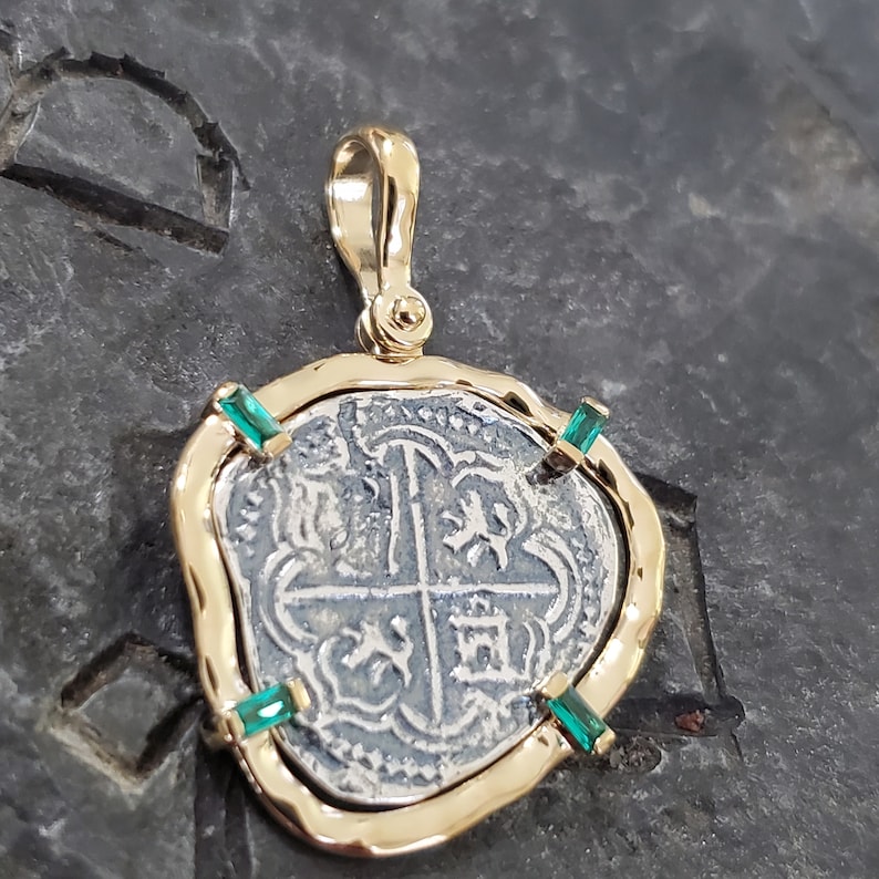 Atocha 14kt Gold Overlay Silver Treasure Coin Pendant Shipwreck Pirate ...