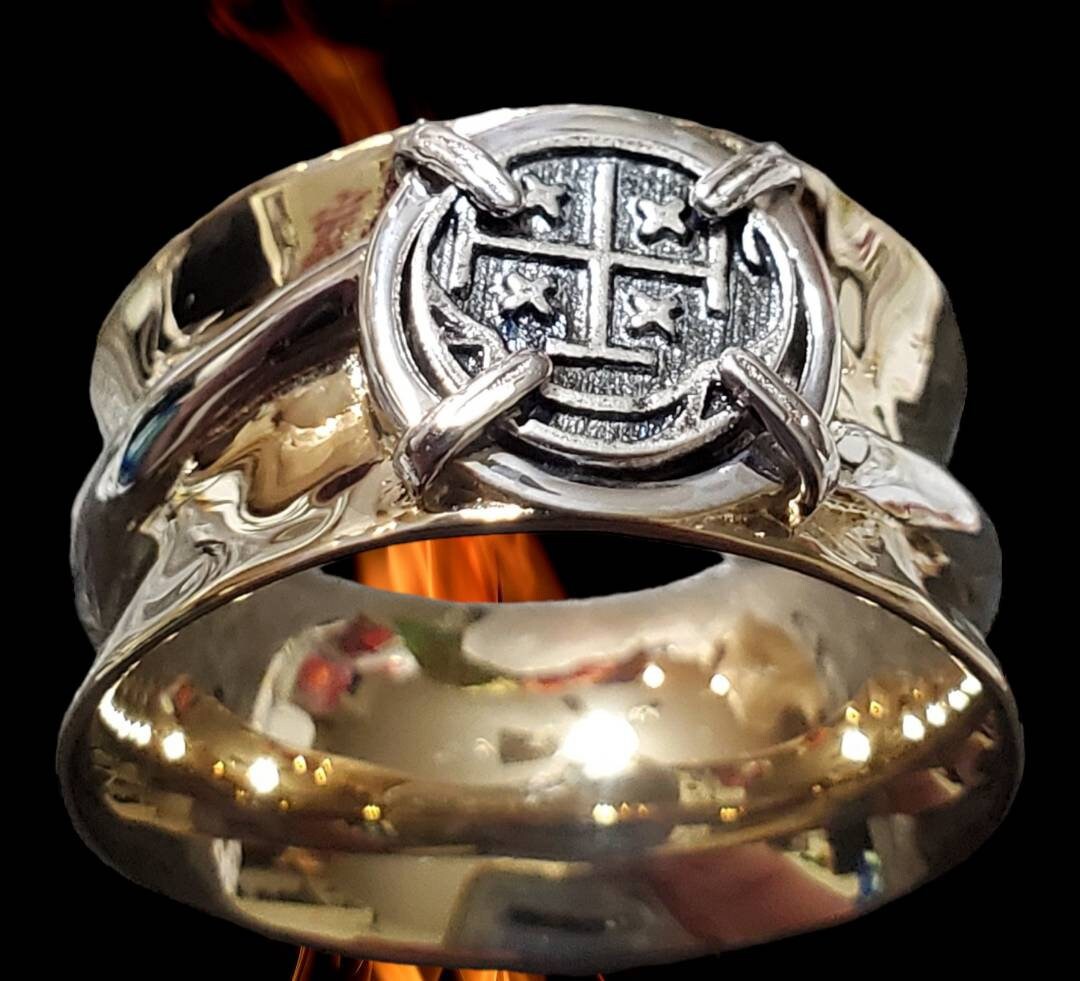 Atocha Silver Coin Ring: 14kt Gold Overlay, Sterling Silver Band - Etsy