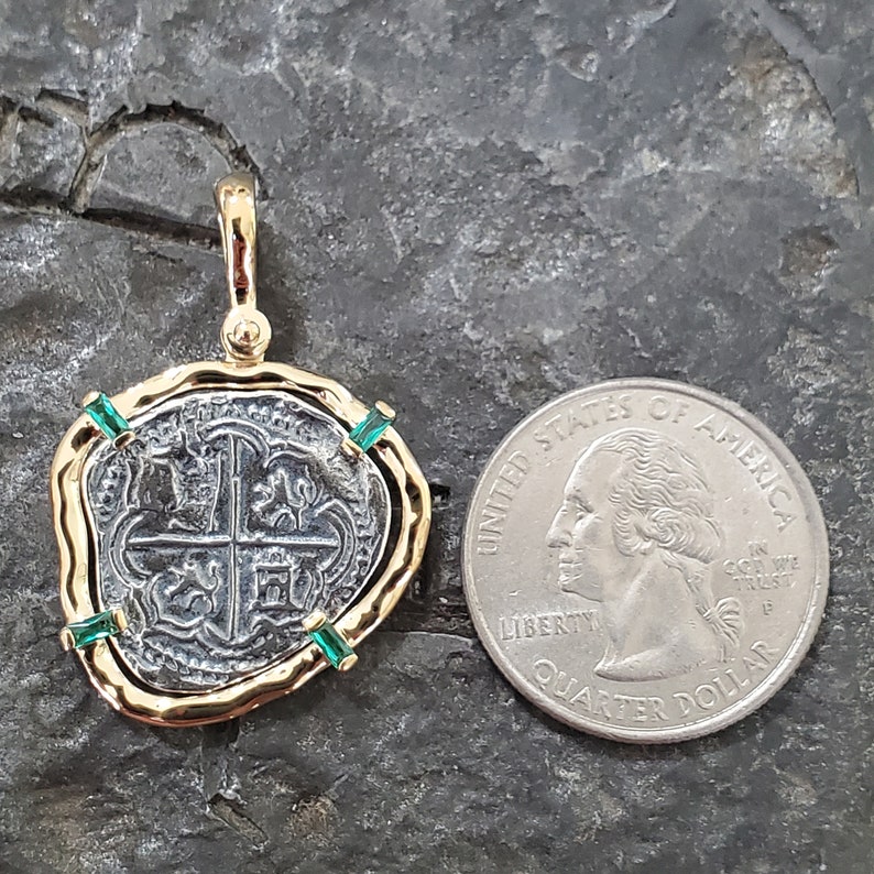 Atocha 14kt Gold Overlay Silver Treasure Coin Pendant Shipwreck Pirate ...