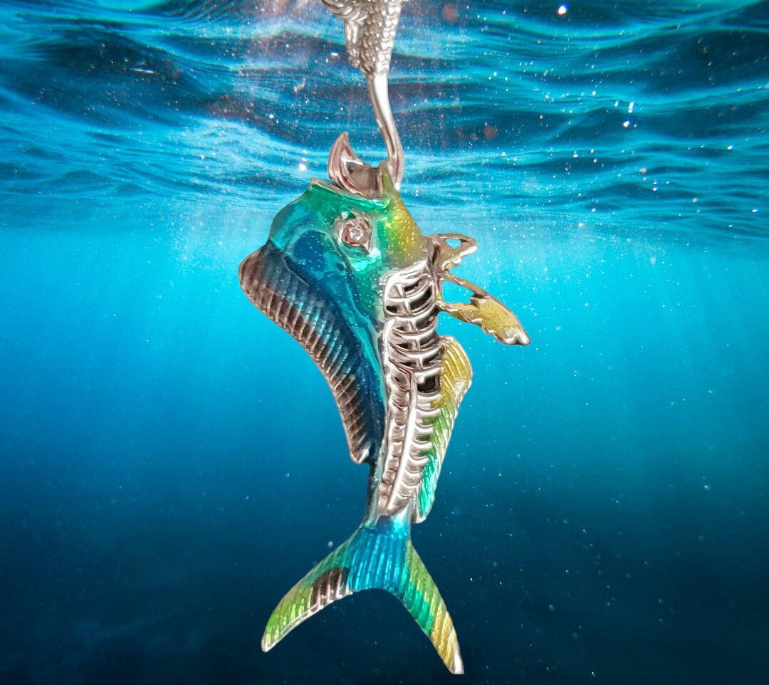Mahi Mahi Skeleton Fish Jewelry Sterling Silver Enamel With Chain Hook ...