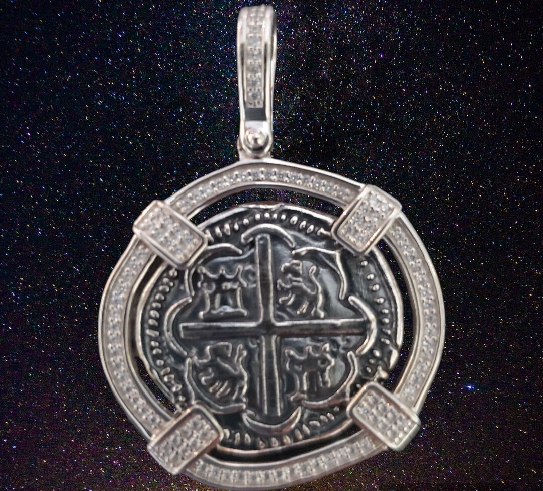 Gorgeous Atocha Silver Coin With White Topaz Pave Bezel Shipwreck ...