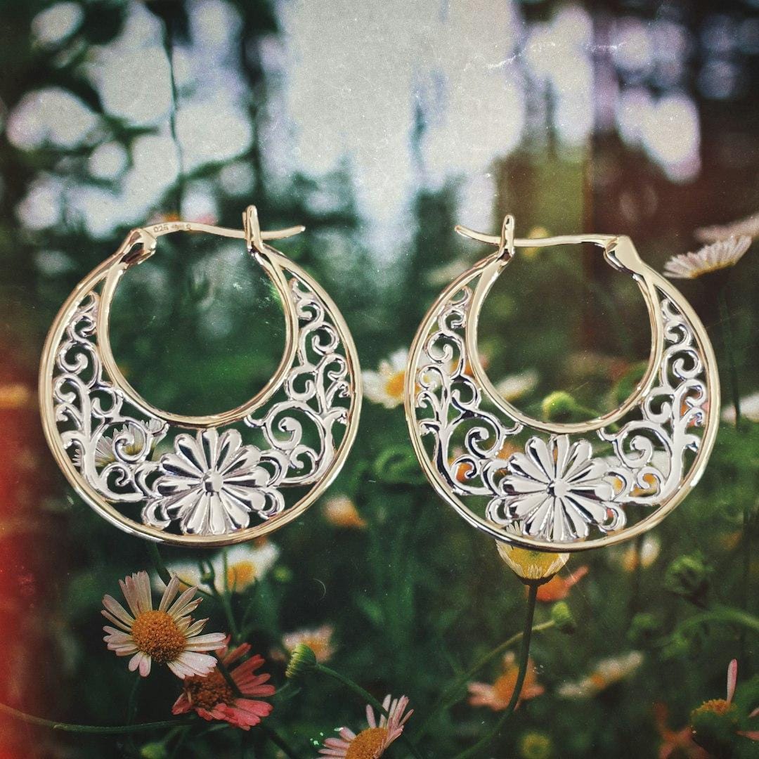 Cuban Earrings 14kt Gold Vermeil and Silver Two Tone Filigree Earrings ...