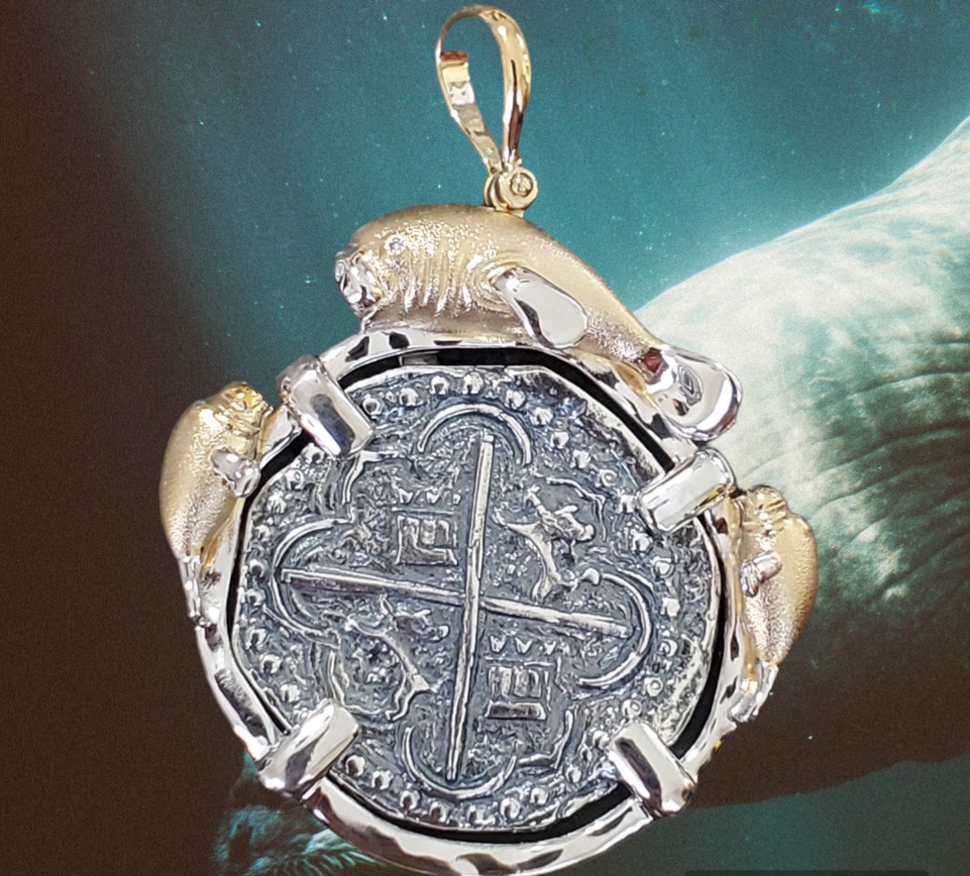 Atocha Coin Manatee Family Silver Pendant 14kt Gold Vermeil Shipwreck ...