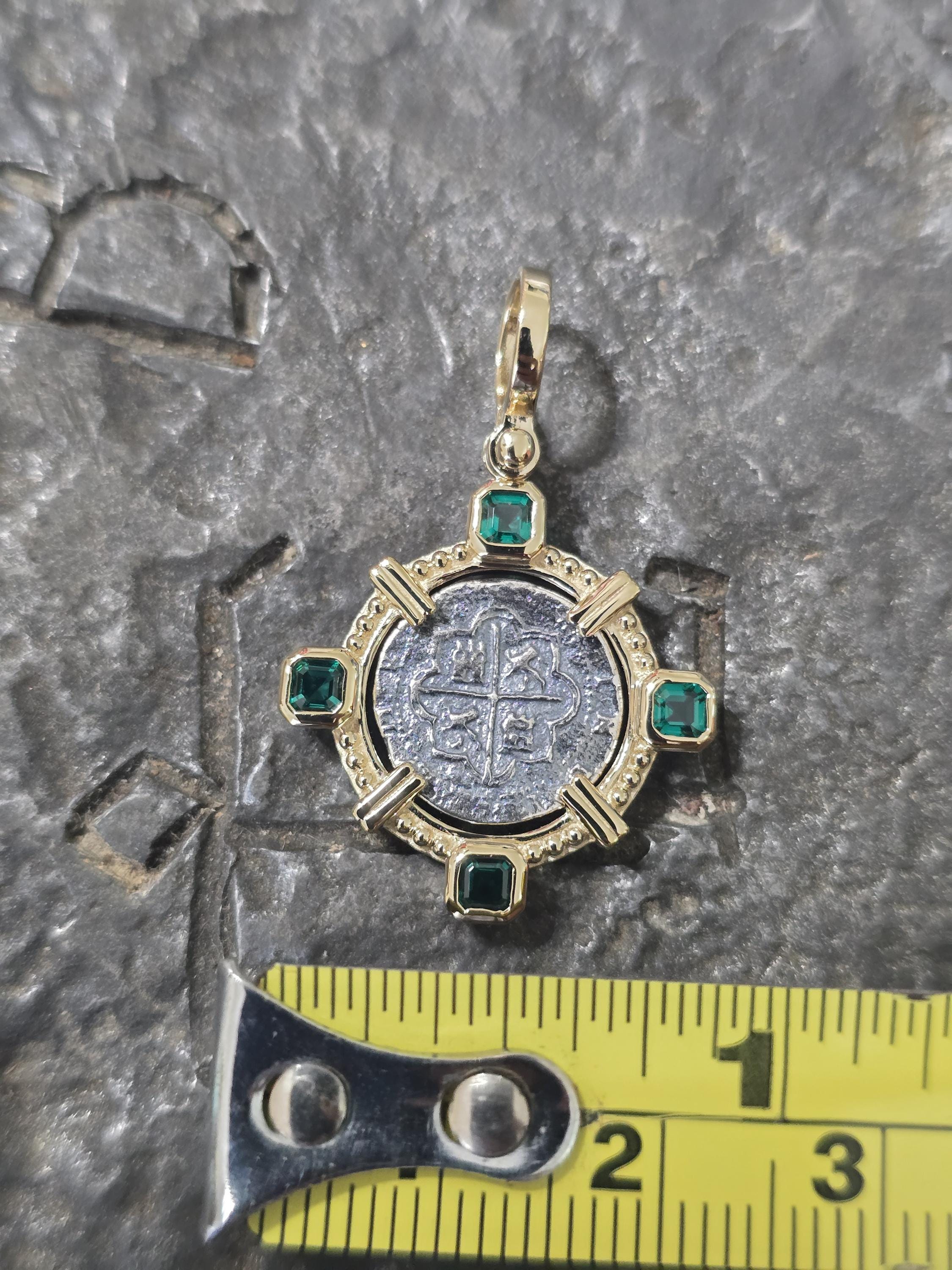Atocha 14kt Gold Overlay Green Emerald Cut Topaz Treasure Coin Pendant ...