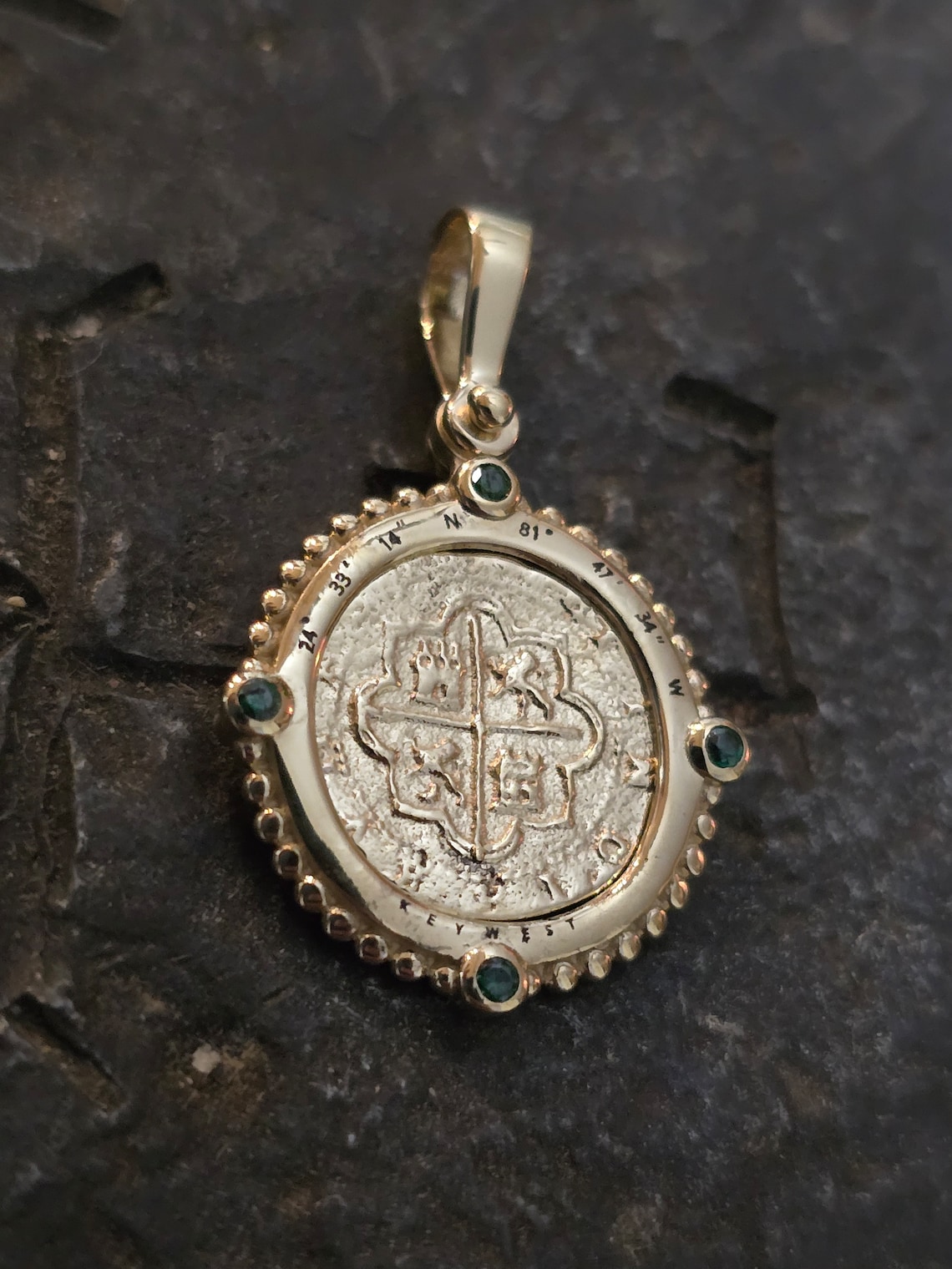 Atocha Silver Coin Pendant: 14K Gold Vermeil, Key West Topaz Accent - Etsy