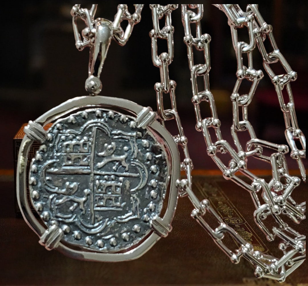 Big Atocha Silver Coin With Silver Shackle Chain - Etsy