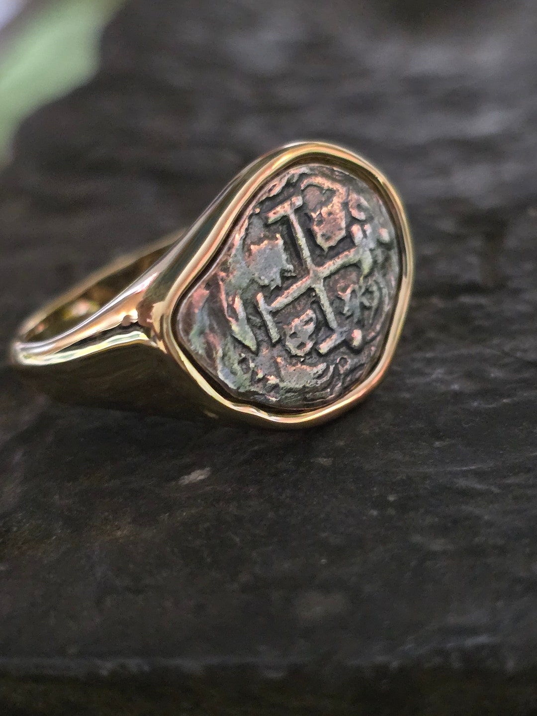 Atocha Men's Ring With 14kt Gold Vermeil Coin Odd Shaped Coin - Etsy