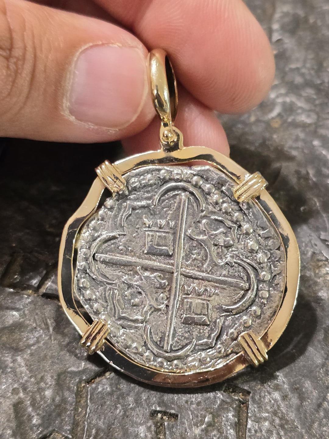 Large Atocha Silver Replica Coin Pendant: 14kt Gold Bezel - Etsy