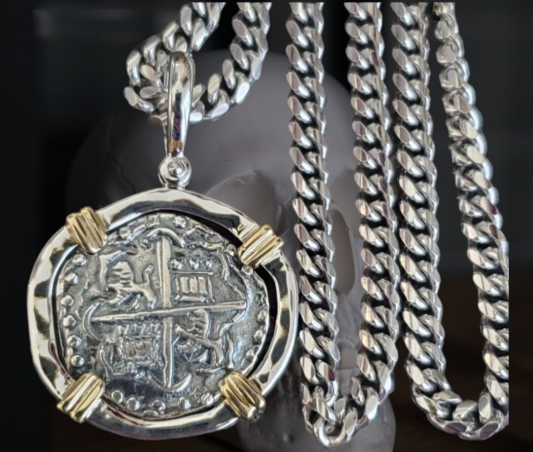 Atocha Silver Coin With Chain Cuban Curb Chain - Etsy