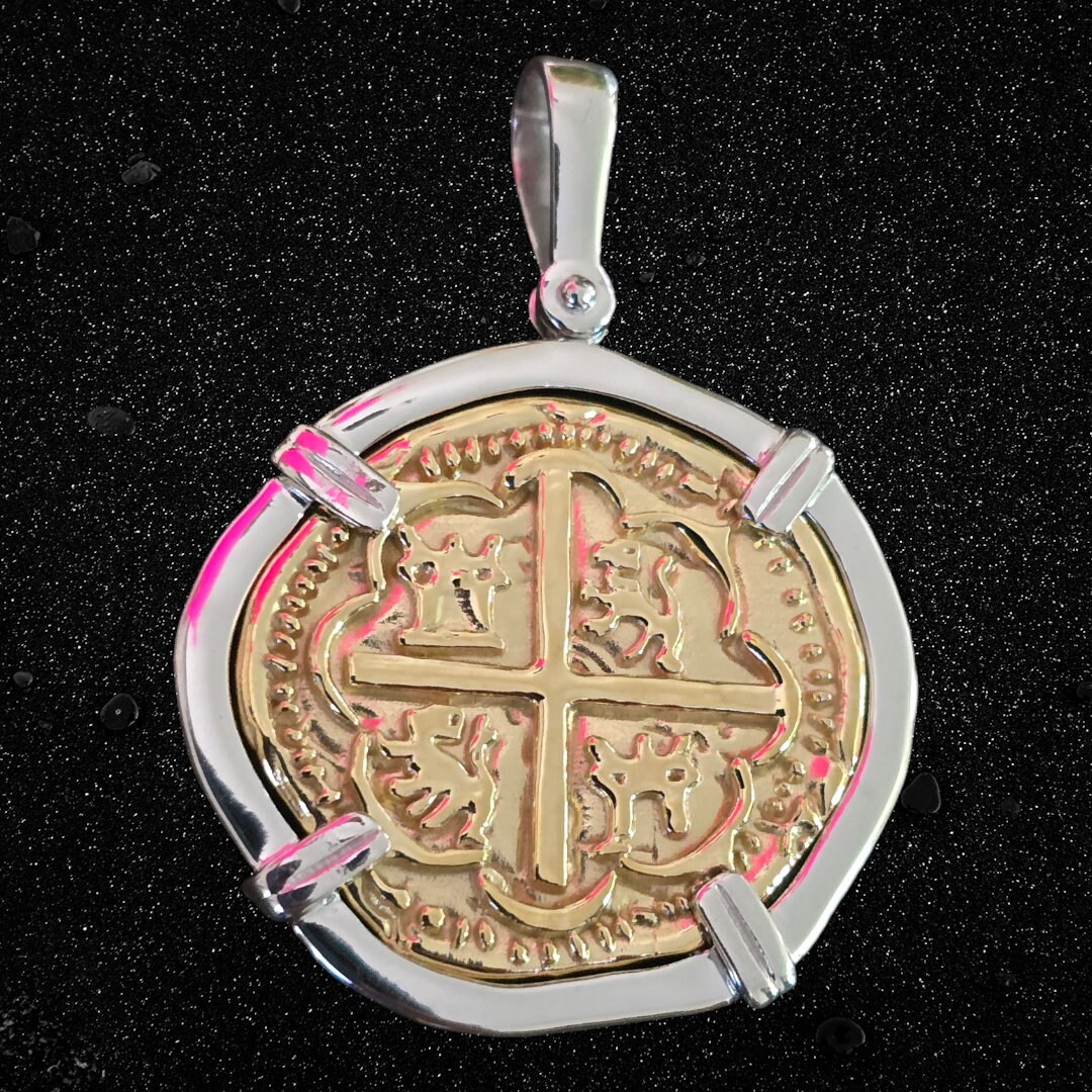 Beautiful Atocha Silver Coin With 14kt Gold Vermeil Sunken Shipwreck ...