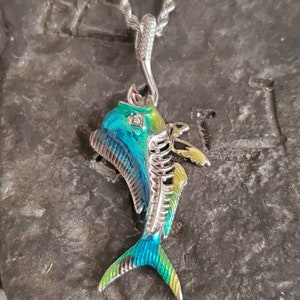 Mahi Mahi Skeleton Fish Jewelry Sterling Silver Enamel With Chain Hook ...
