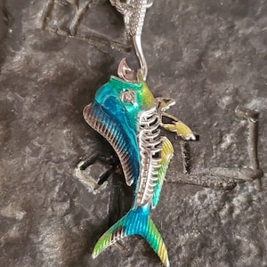 Mahi Mahi Skeleton Fish Jewelry Sterling Silver Enamel With Chain Hook ...