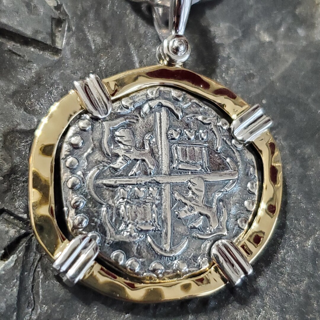 Atocha Silver Two Tone Coin With Chain Solid Cuban Curb Chain - Etsy