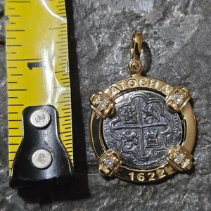 Atocha 1622 14kt Gold Overlay Silver Coin Pendant With White Sapphire ...
