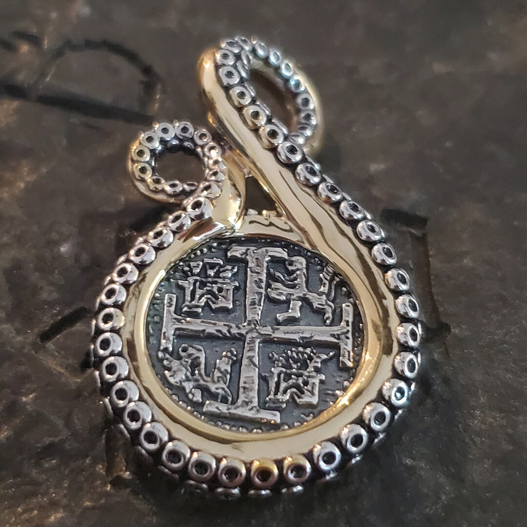 Atocha Coin With Tentacle Wrapped Bezel Octopus Kraken Jewelry Sunken ...