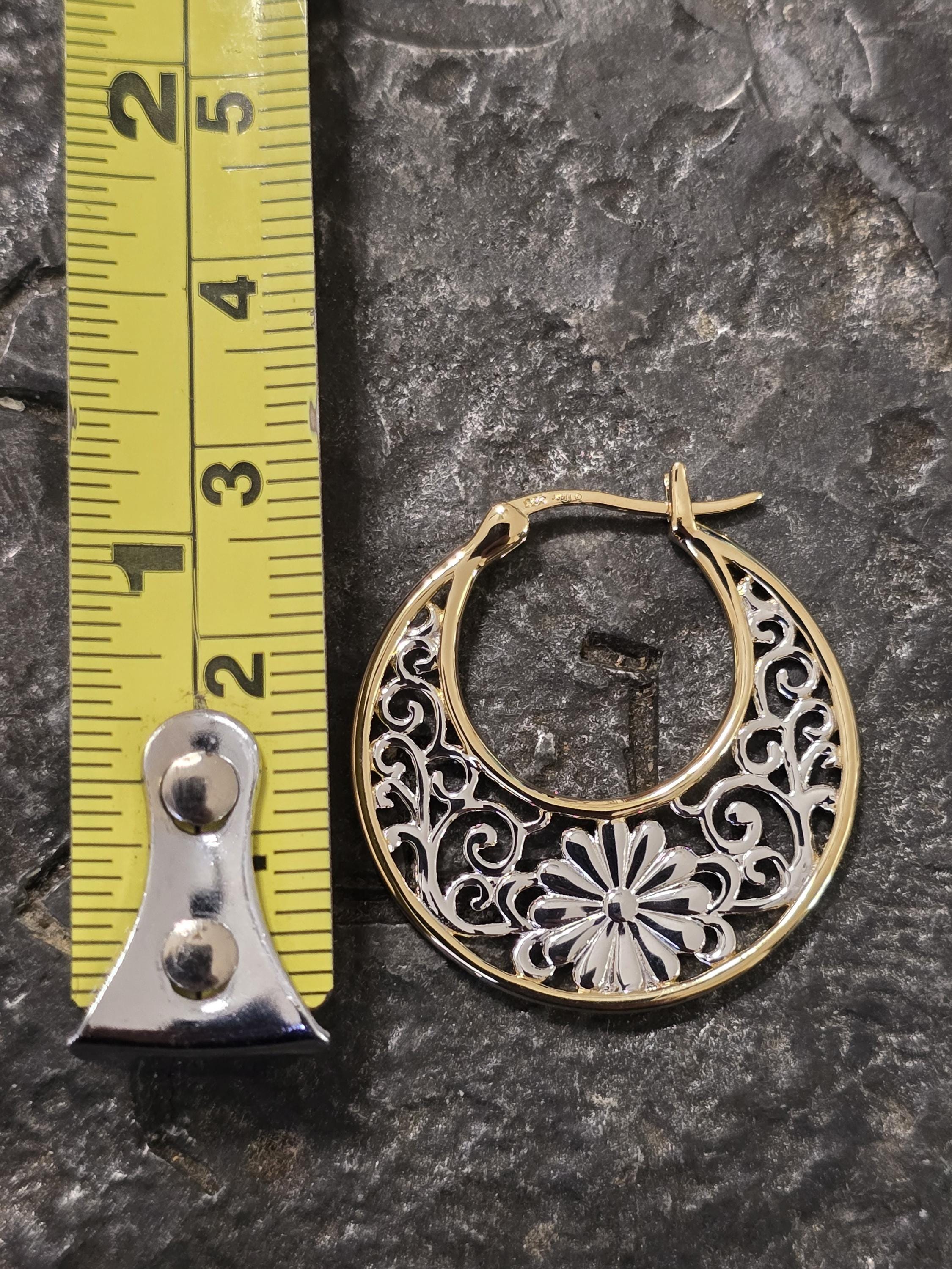 Cuban Earrings 14kt Gold Vermeil and Silver Two Tone Filigree Earrings ...
