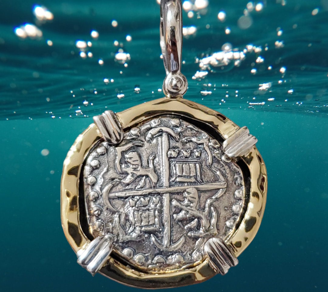 Atocha Coin Pendant, 14kt Gold Overlay, Hammered Sterling Silver Bezel ...