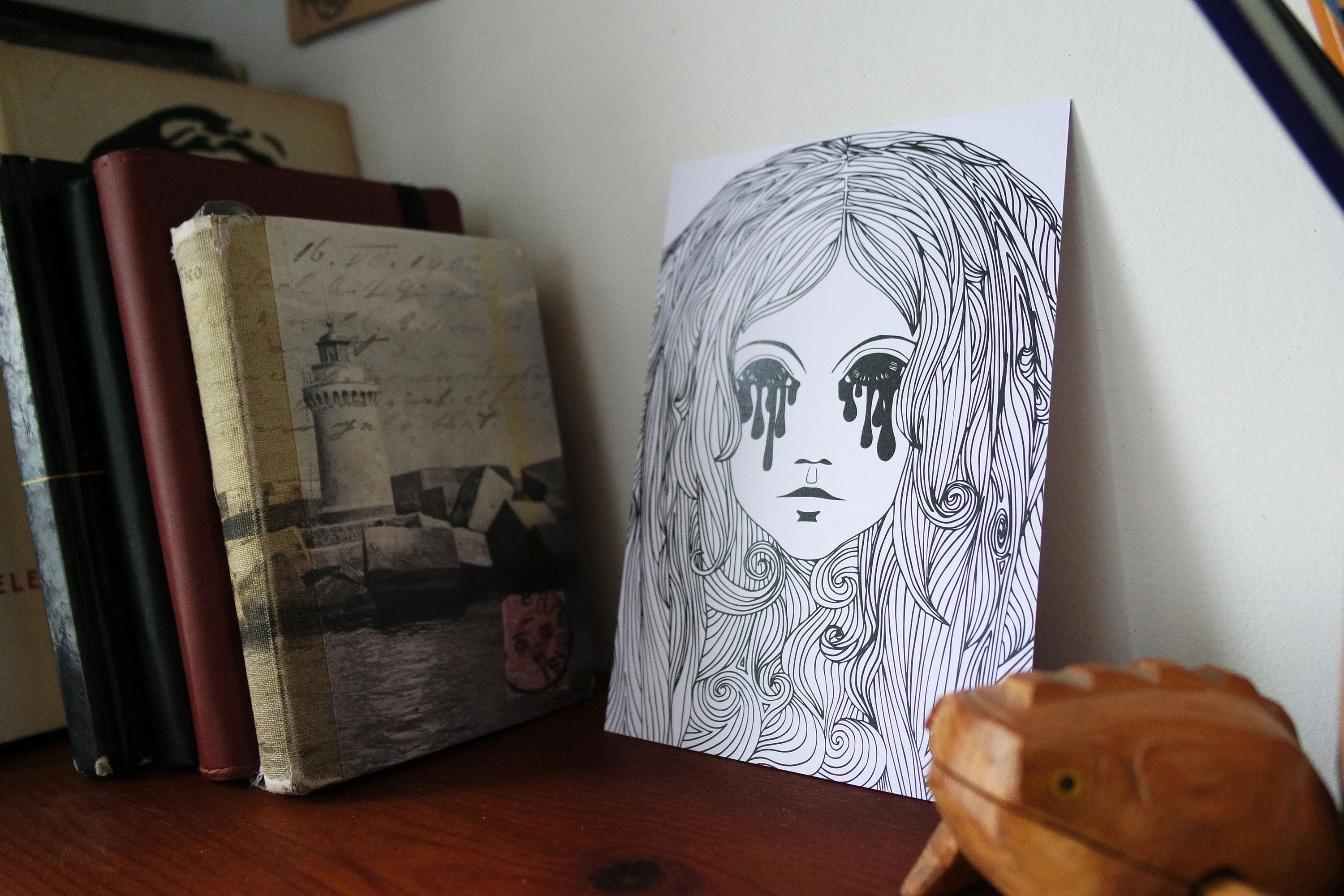 Creepy Girl Crying Wall Art Sad Face Art Print Dark Gothic - Etsy