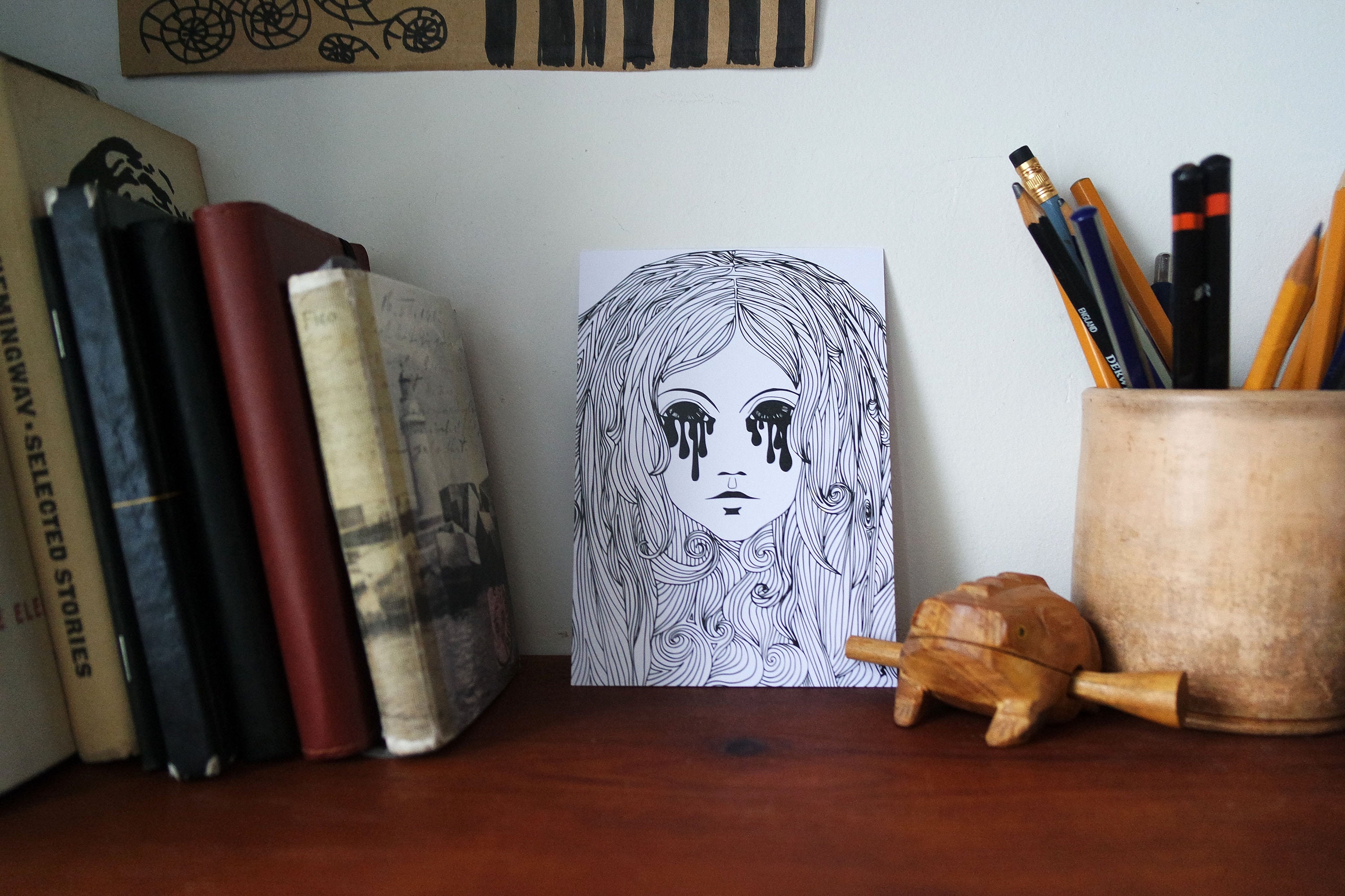 Creepy Girl Crying Wall Art Sad Face Art Print Dark Gothic - Etsy