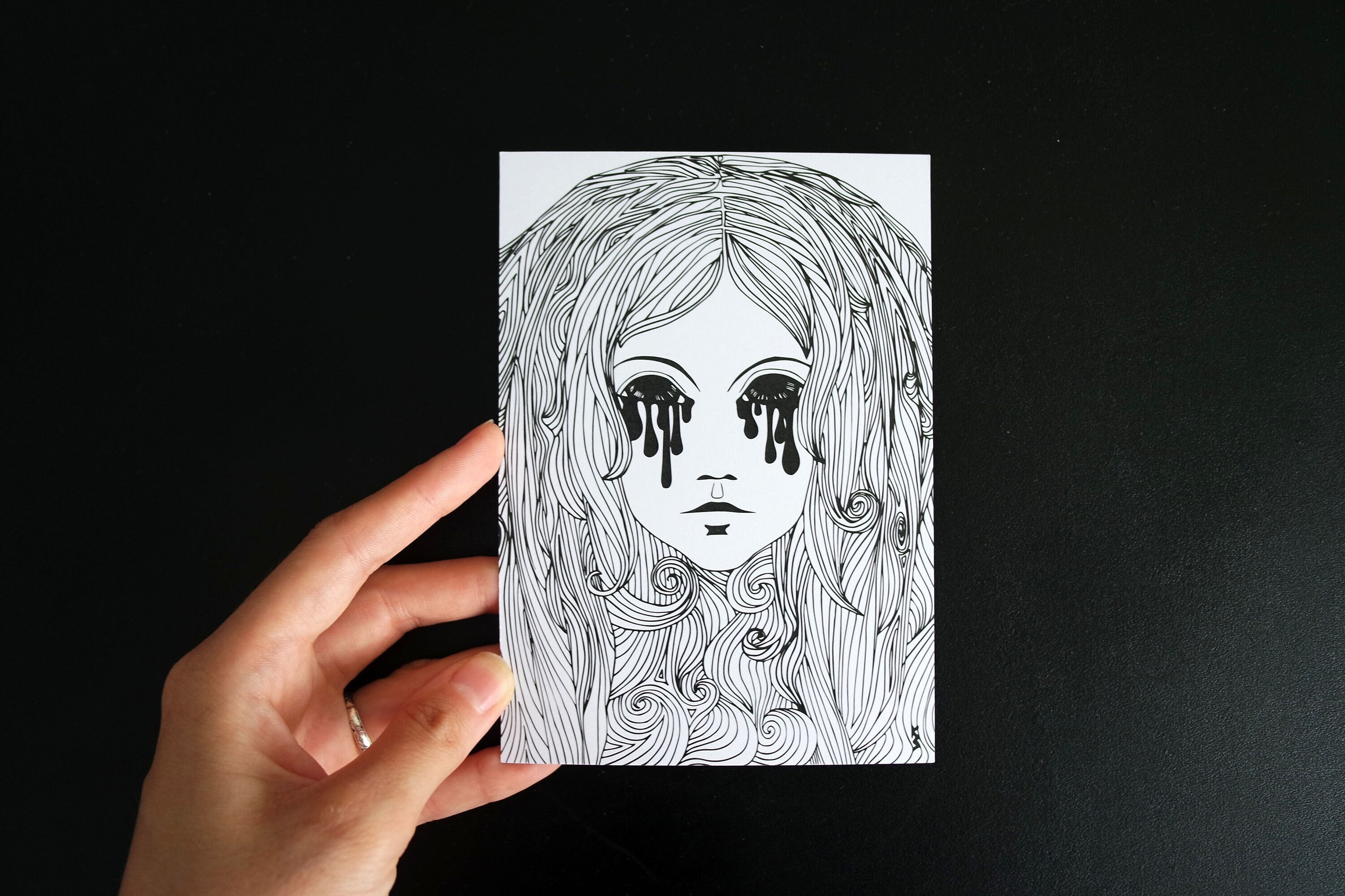 Creepy Girl Crying Wall Art Sad Face Art Print Dark Gothic - Etsy