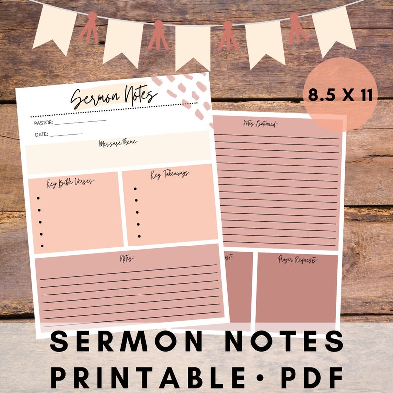 Pink Sermon Notes Printable - Digital Download - Church Notes - Worship ...