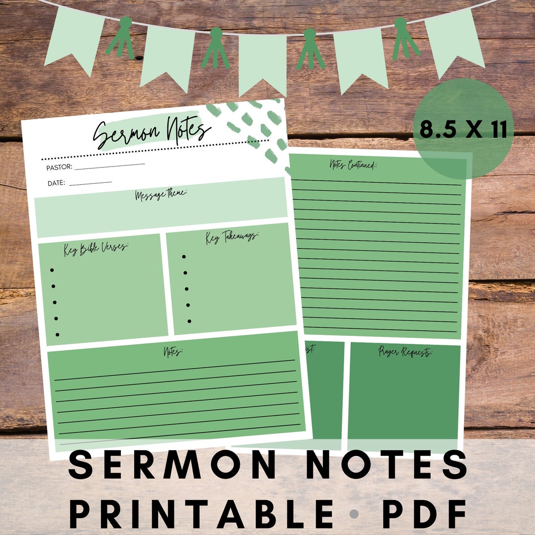 Green Sermon Notes Printable Digital Download Church Notes - Etsy
