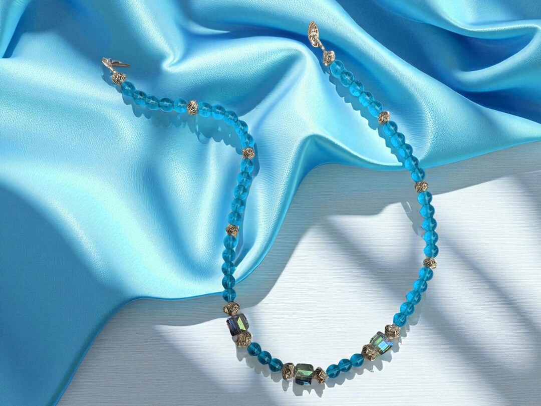 Sterling Silver and Ice Blue Glass Necklace - Etsy