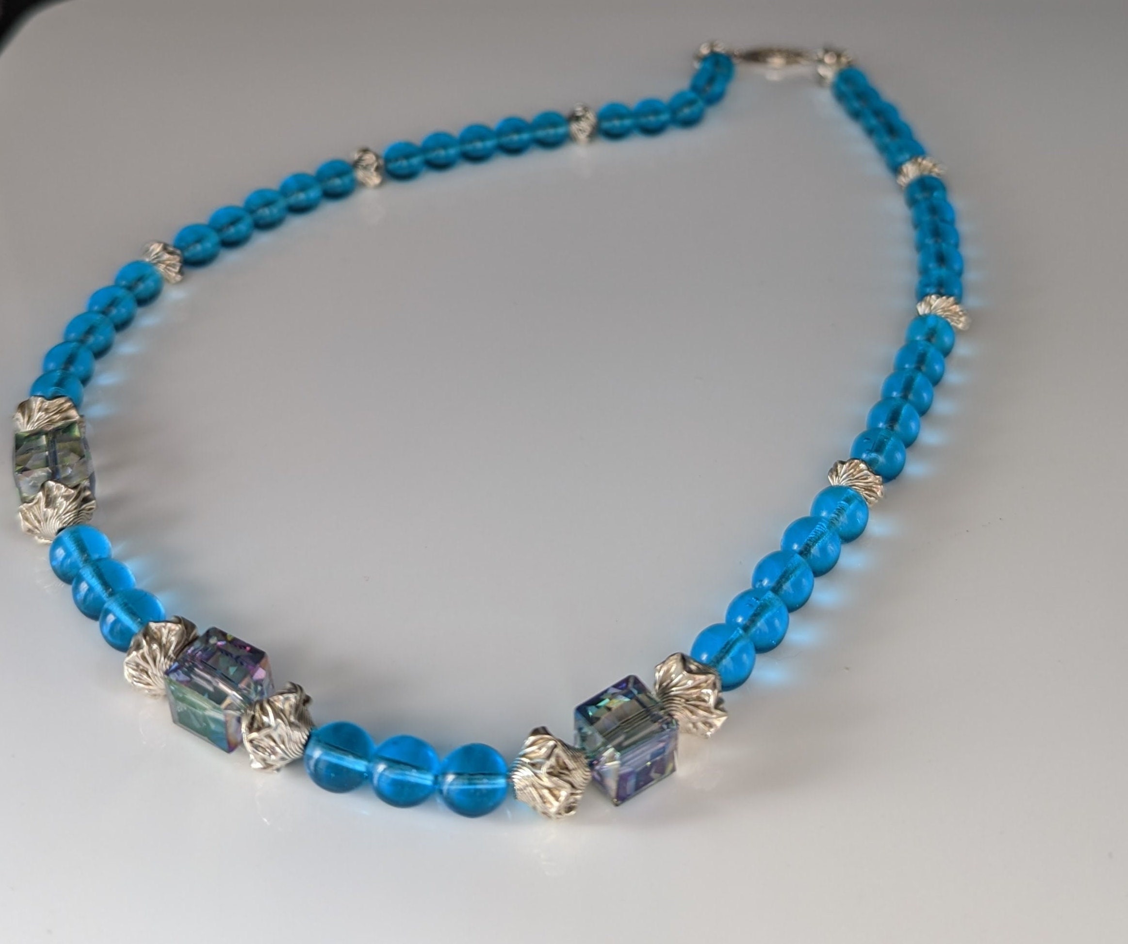 Sterling Silver and Ice Blue Glass Necklace - Etsy