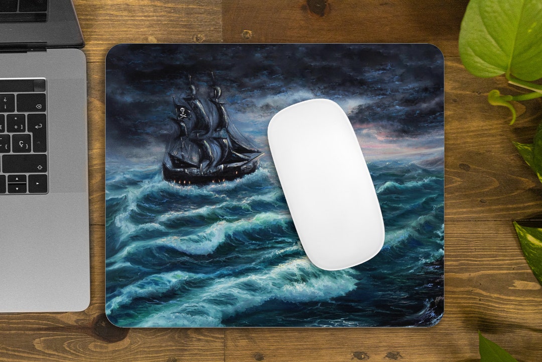 Pirate Ship Round Mouse Pad, Stormy Sea Mouse Pad, Office Gifts, Gifts ...