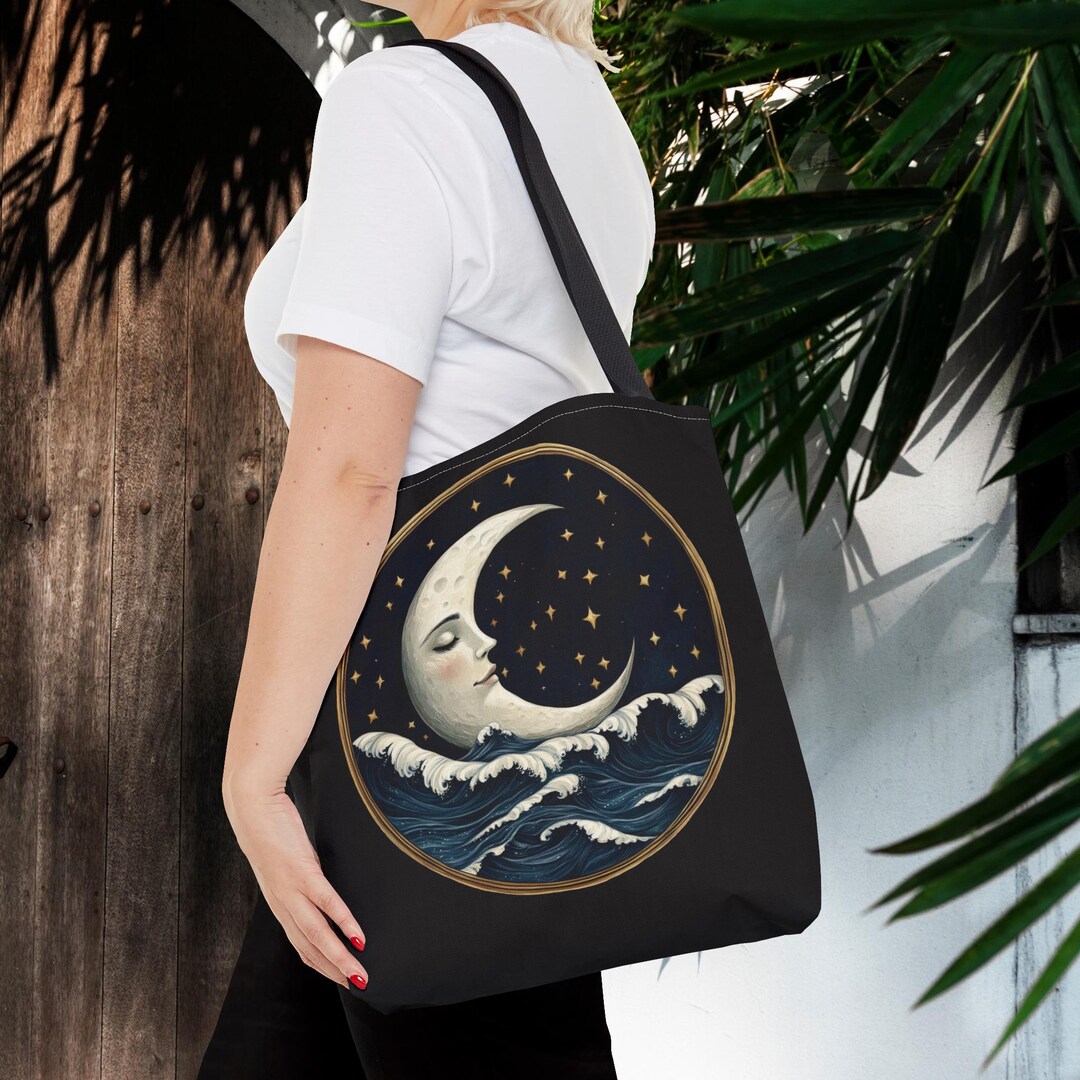 Half Moon Over the Ocean Tote Bag, Mystic Moon Book Bag, Small Tote ...
