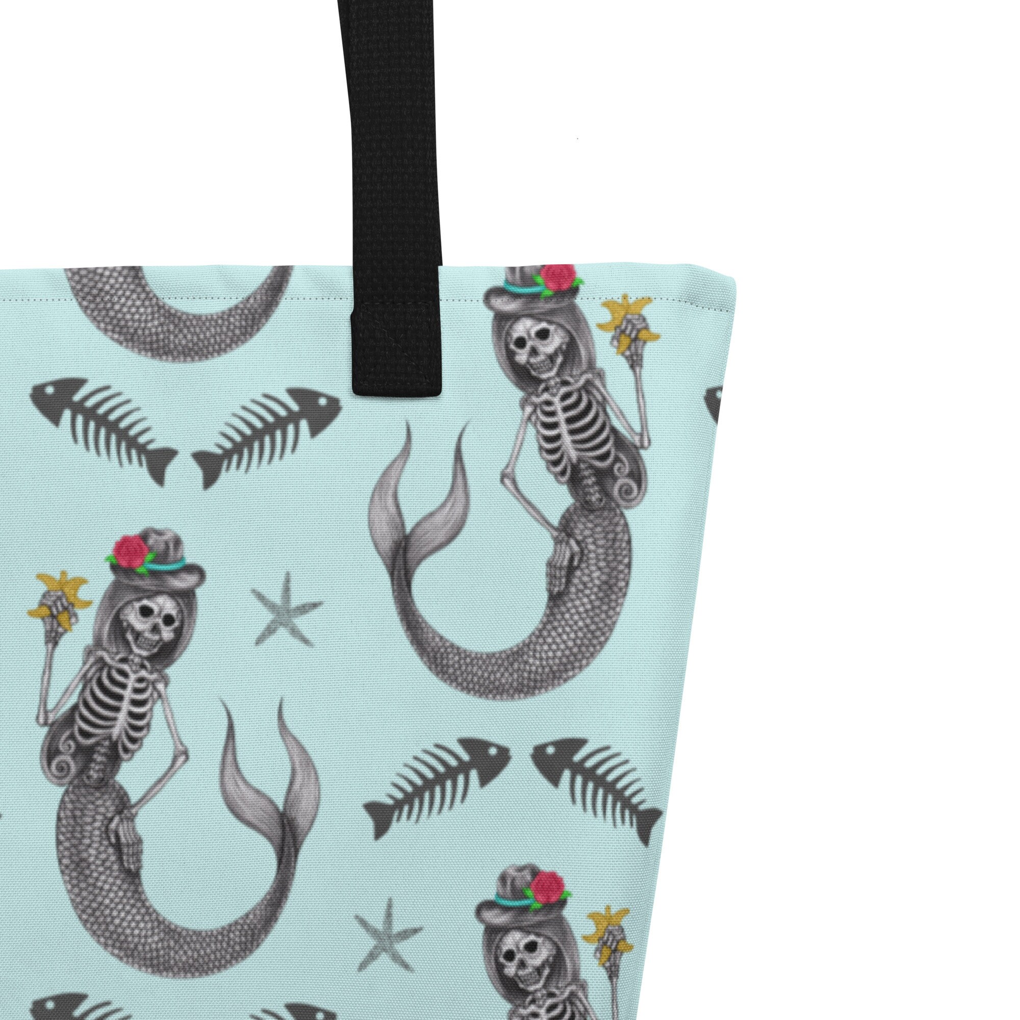 Mermaid Skeleton Beach Bag Gothic Mermaid Large Tote Unique Mermaid ...