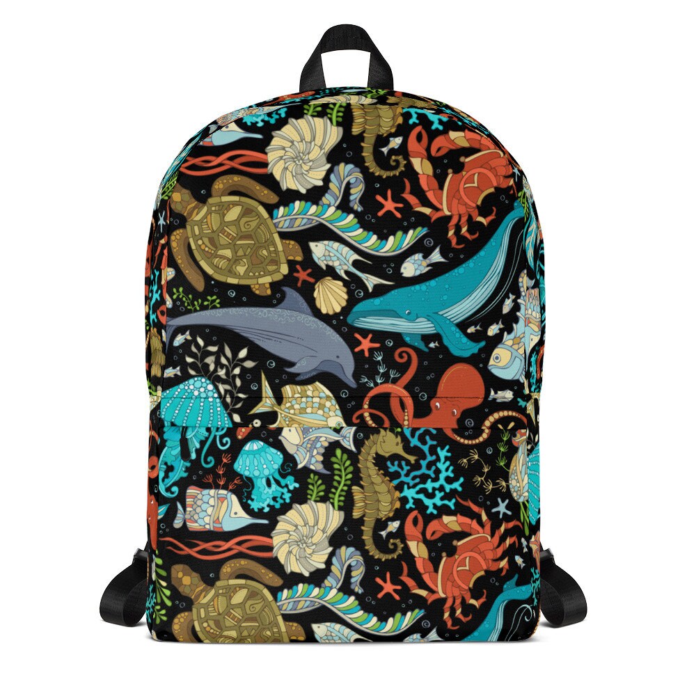 Sea Life Backpack With Zipper Pocket Tropical Backpack - Etsy