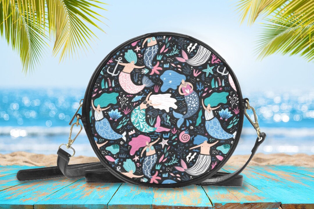 Mermaid People Round Sling Bag 8 Inch Round Purse Mermen Shoulder Bag ...
