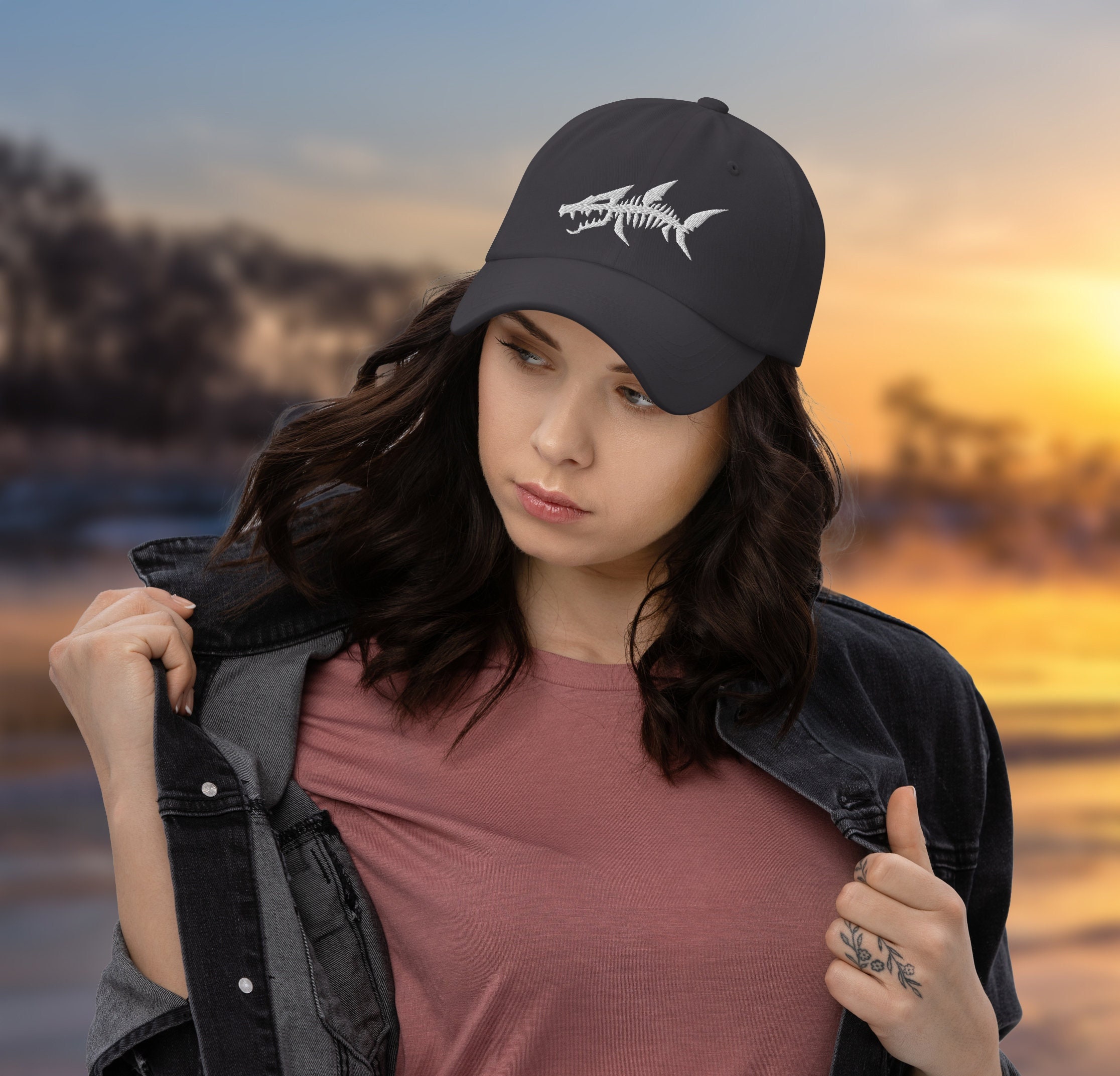 Classic Dad Hat Skeleton Fish Base Ball Cap Ocean Lovers Cap Skelly ...