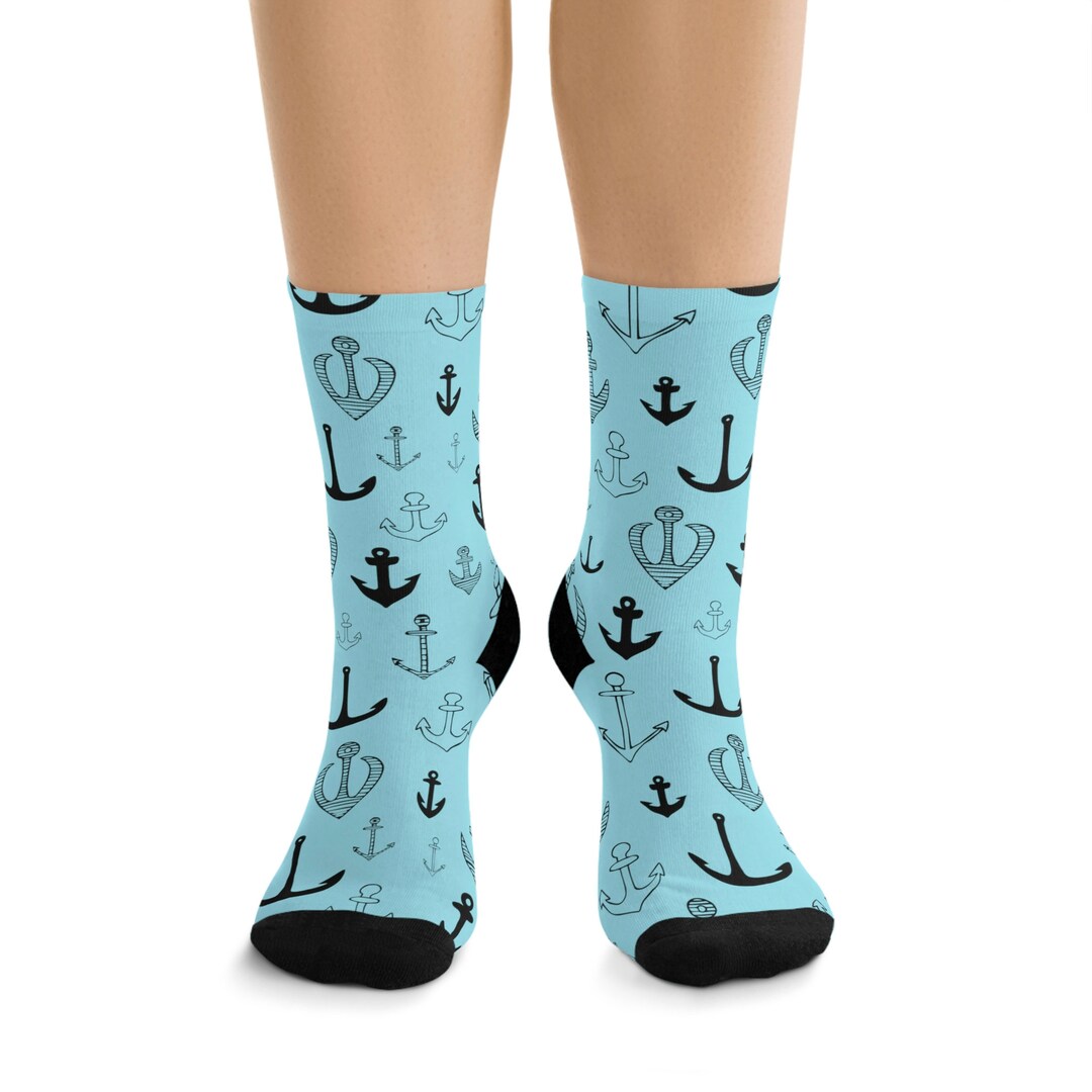 Hand Drawn Anchors Recycled Poly Crew Socks, Nautical Socks, Ship ...