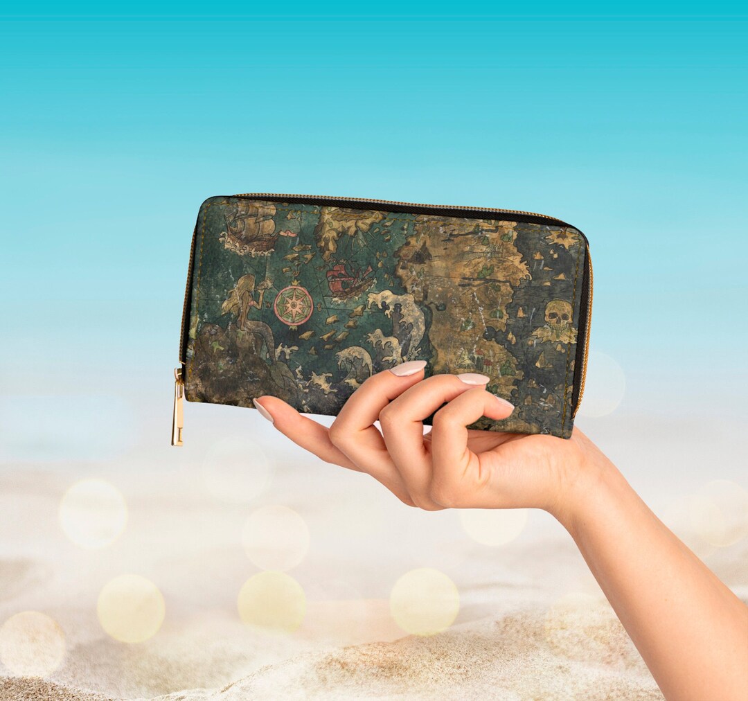 Vintage Pirate Map & Mermaid Zipper Wallet, Mermaid Lovers Wallet ...