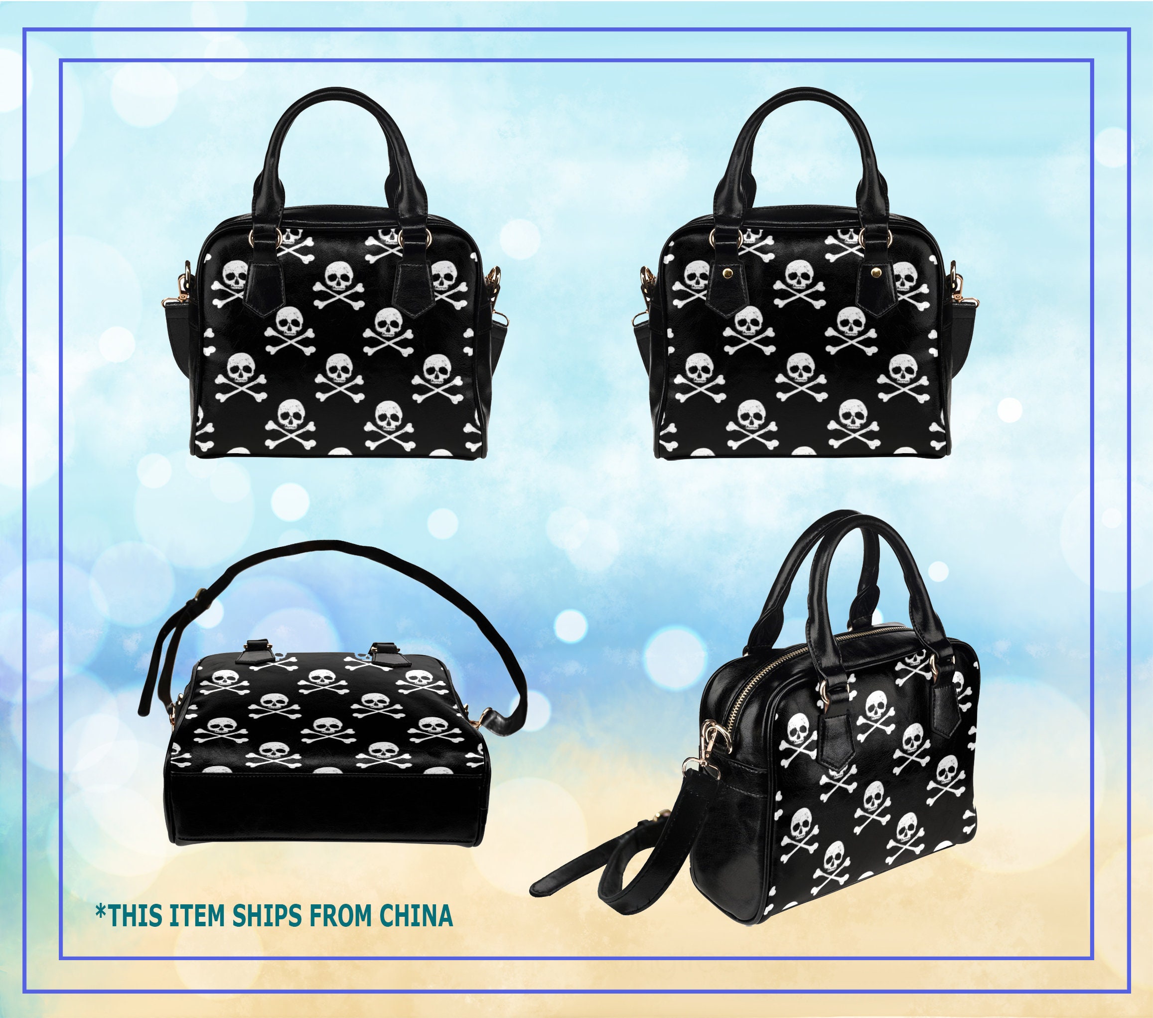 Skull & Bones Shoulder Handbag Pirate Purse Gothic Handbag PU Vegan ...