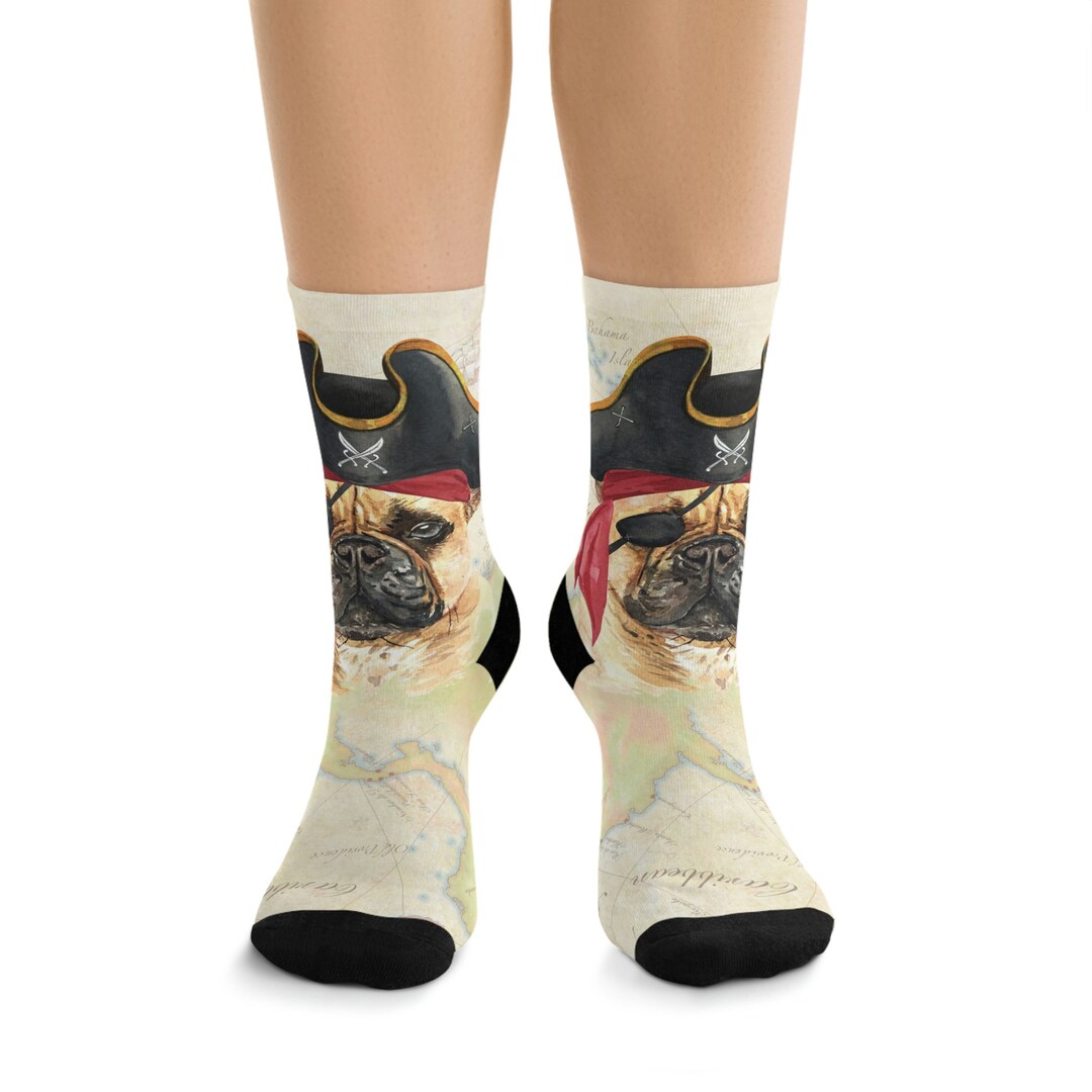 Pug Pirate Recycled Poly Socks, Dog Themed Socks, Pirate Themed Socks ...